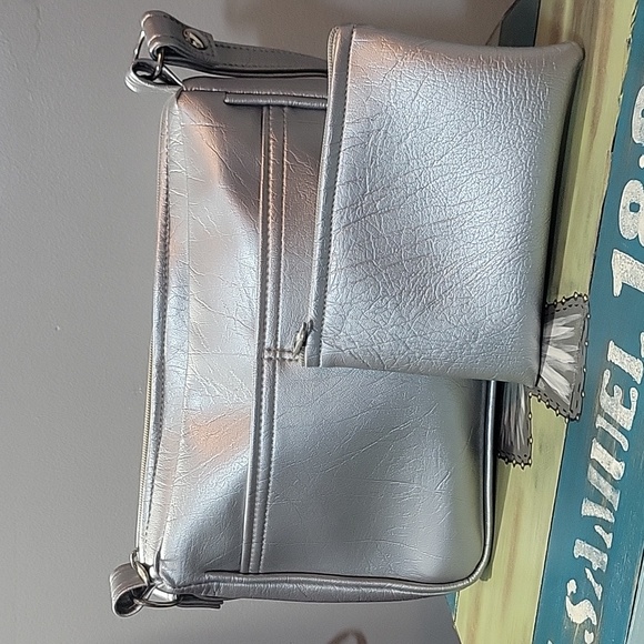 Bags | Silver Metallic Bag With Matching Makeup Case | Poshmark